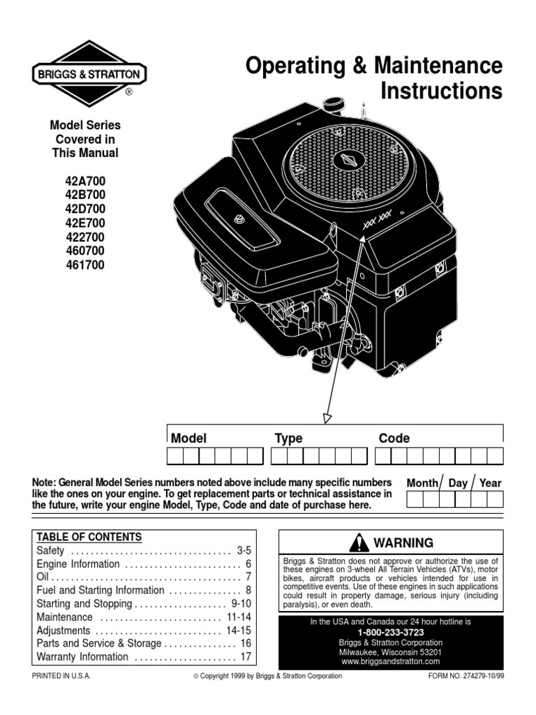 B&S Opposed Twin engine 274279.pdf | Motor Oil | Gasoline
