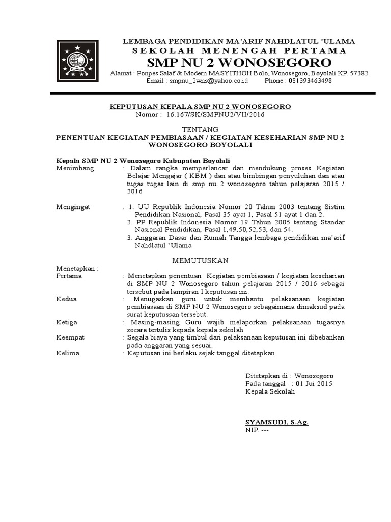 Contoh Sk Kepala Sekolah Pdf