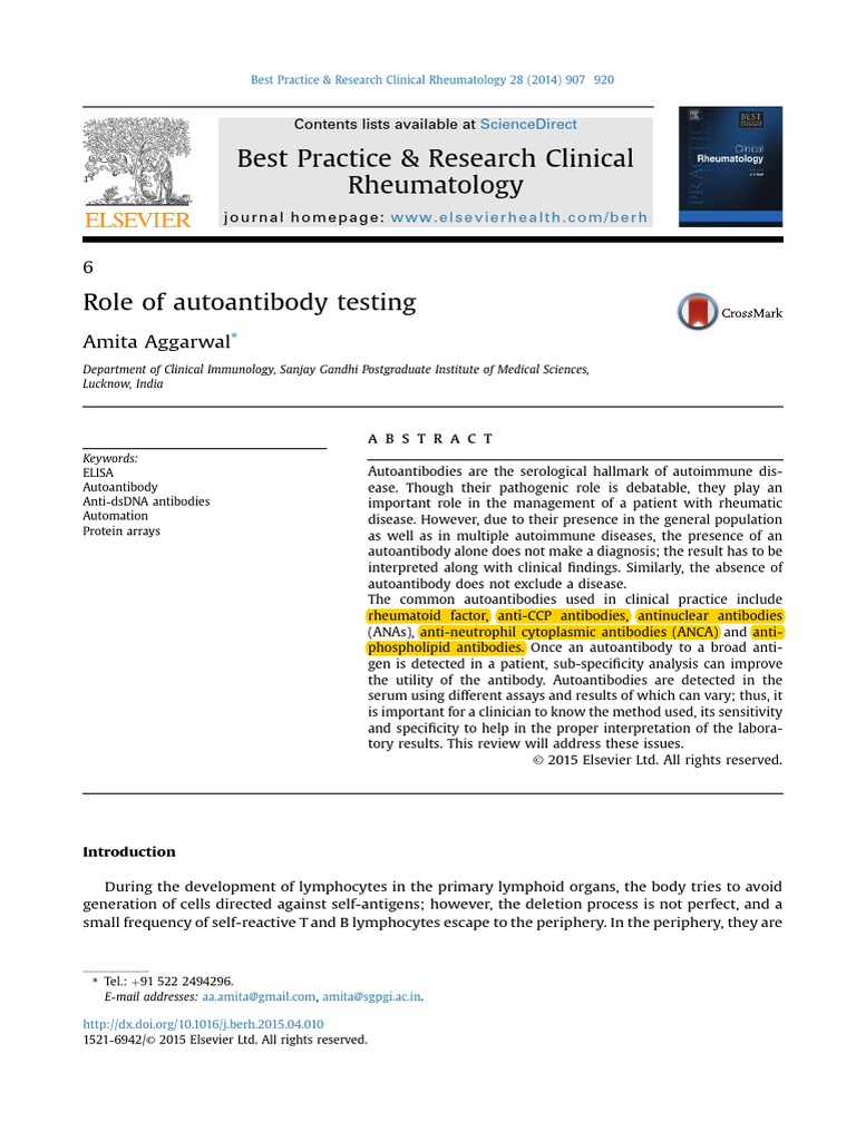 Role Of Autoantibody Testing Pdf Systemic Lupus Erythematosus Elisa