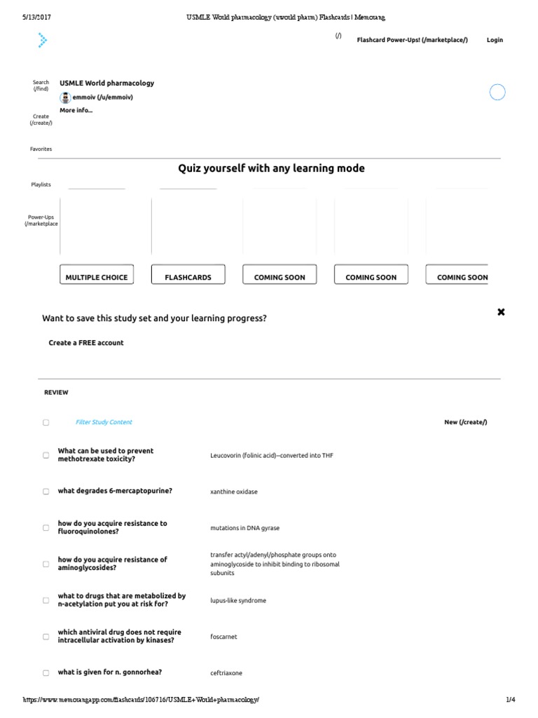 USMLE World Pharmacology (Uworld Pharm) Flashcards - Memorang | PDF ...