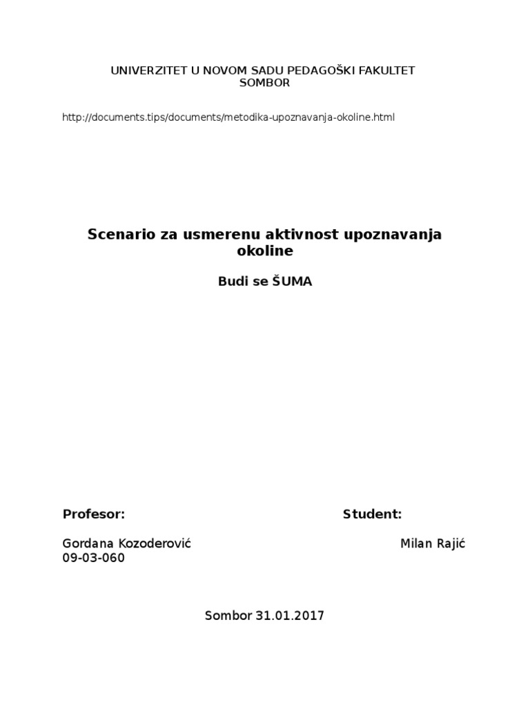 Milan Rajić Metodika Upoznavanja Okoline Priprema ŠUMA | PDF