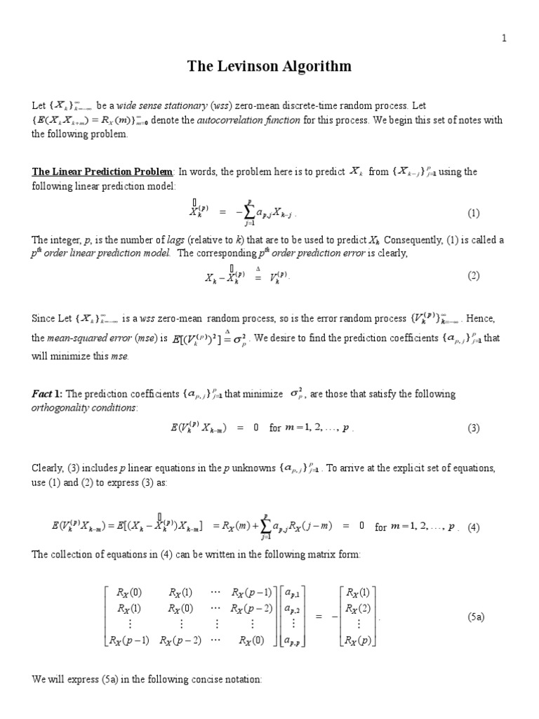 The Levinson Algorithm | PDF | Autocorrelation | Autoregressive Model