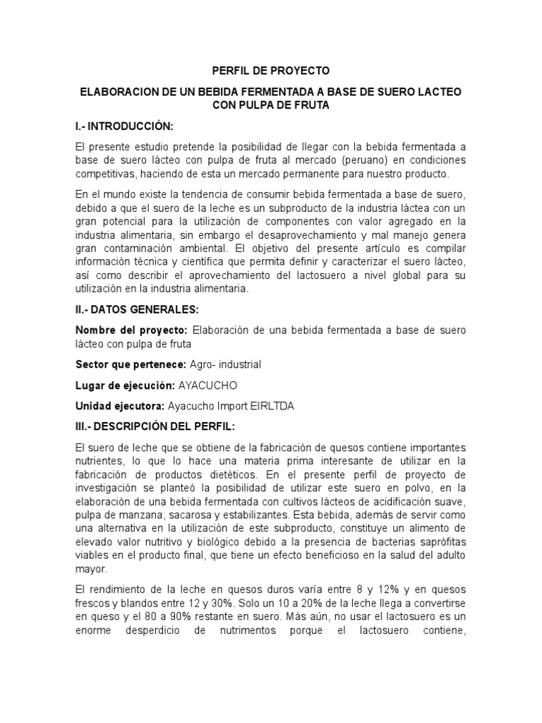 Perfil de Proyecto | PDF | Leche | Queso