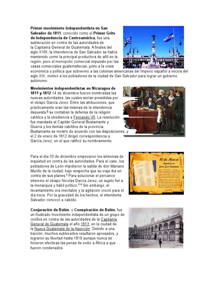 Primeros movimientos independentistas en Centroamérica a inicios del ...