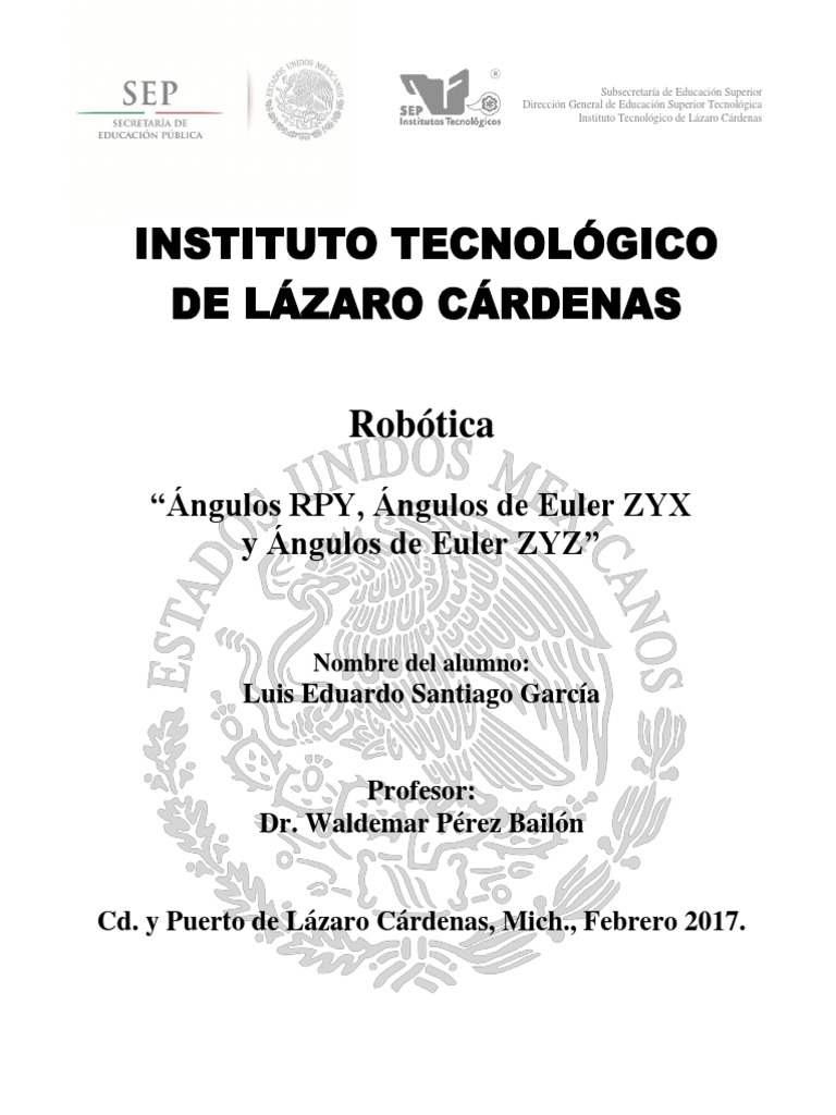 Angulos RPY y Euler | PDF | Rotación | Mecánica
