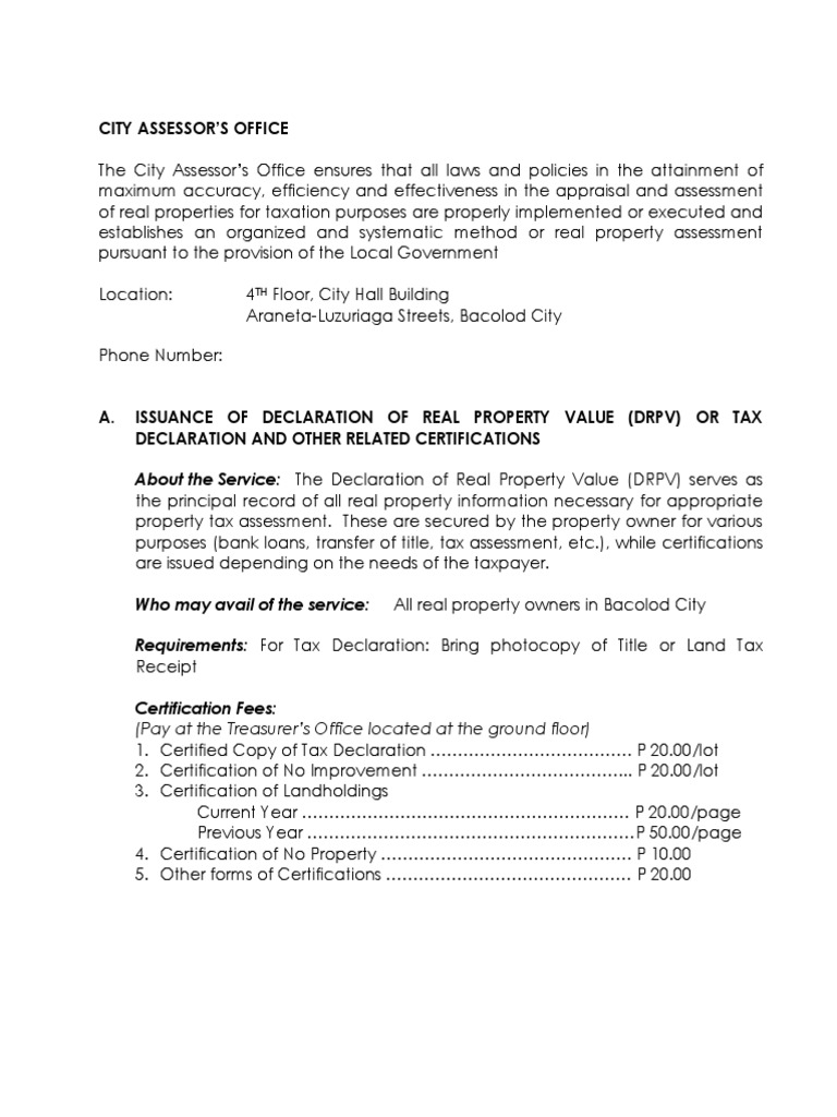 City Assessor Bacolod PDF | PDF | Real Estate Appraisal | Fee