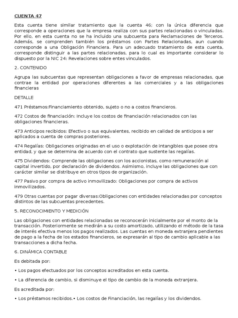 Cuenta 47: Obligaciones con Partes Relacionadas | PDF | Contabilidad ...