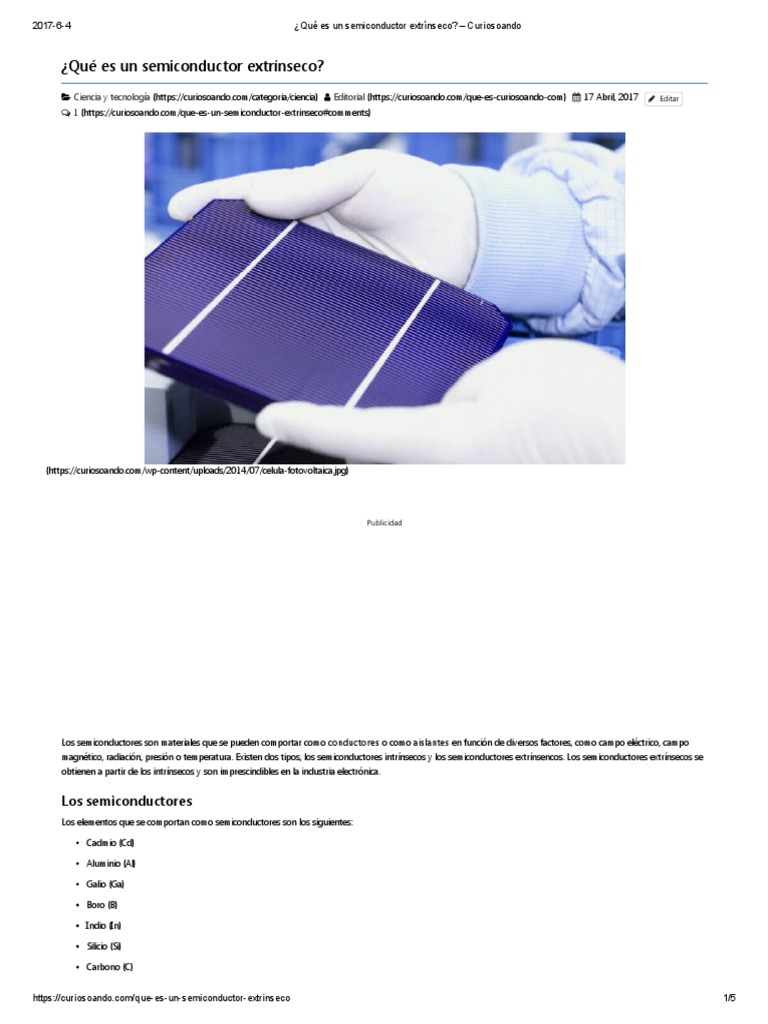 ¿Qué Es Un Semiconductor Extrínseco - Curiosoando | PDF ...