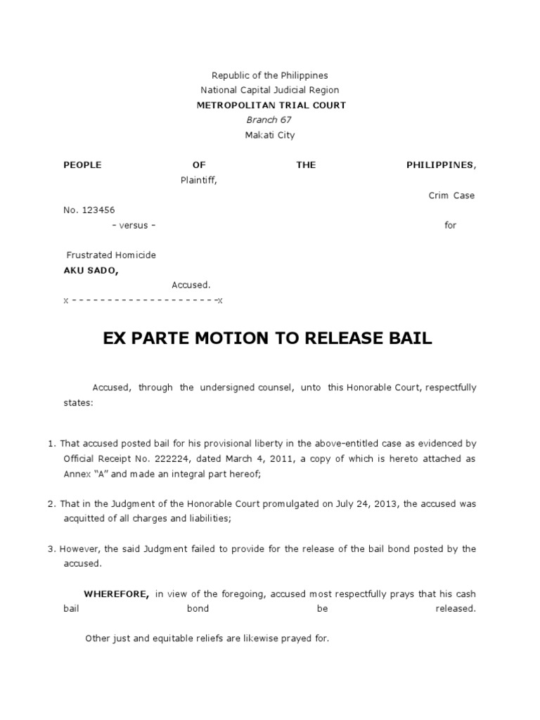 Motion To Release Bail Bond | PDF