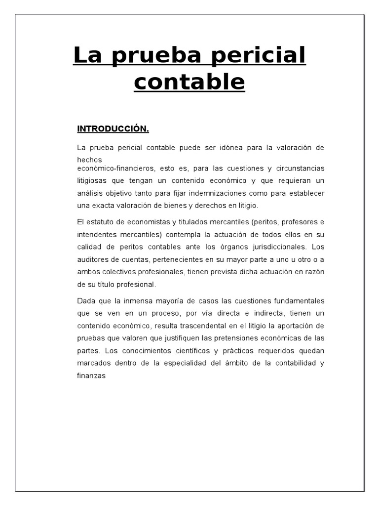 Prueba Pericial Contable en Litigios | PDF | Testigo experto | Experto