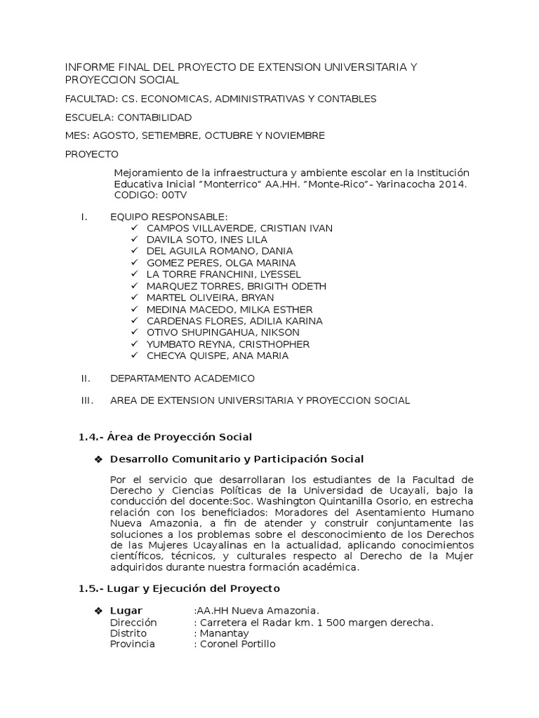 Informe Final Del Proyecto de Extension Universitaria y Proyeccion ...