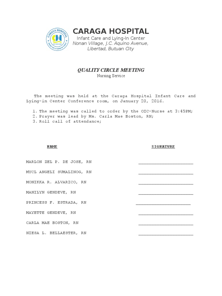 Quality Circle Meeting | PDF | Nursing | Medicine