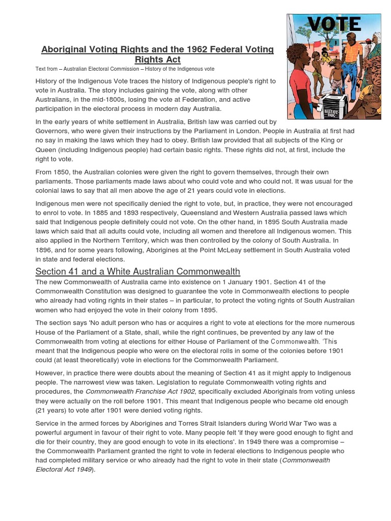 Aboriginal Voting Rights and The 1962 Federal Voting Rights Act | PDF ...