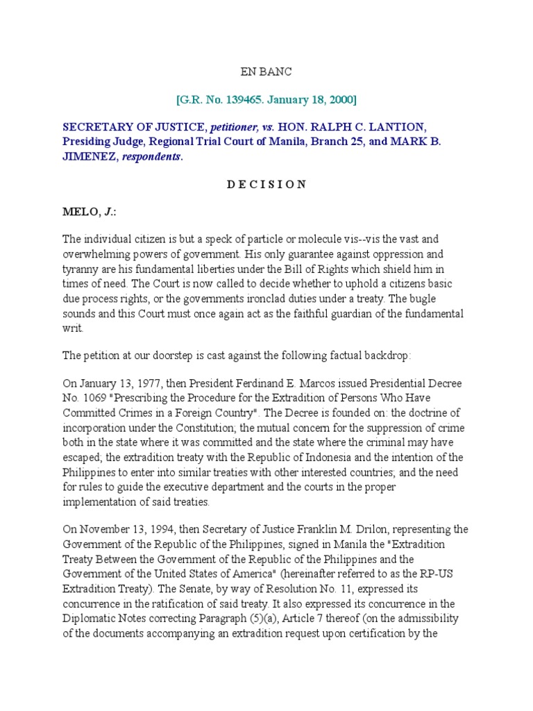 1 Doj Vs Lantion | PDF | Extradition | Due Process Clause