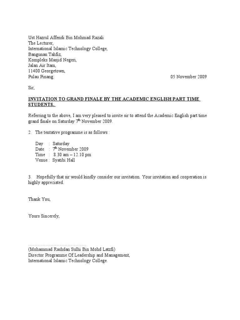 Invitation To Grand Finale by The Academic English Part Time Students ...