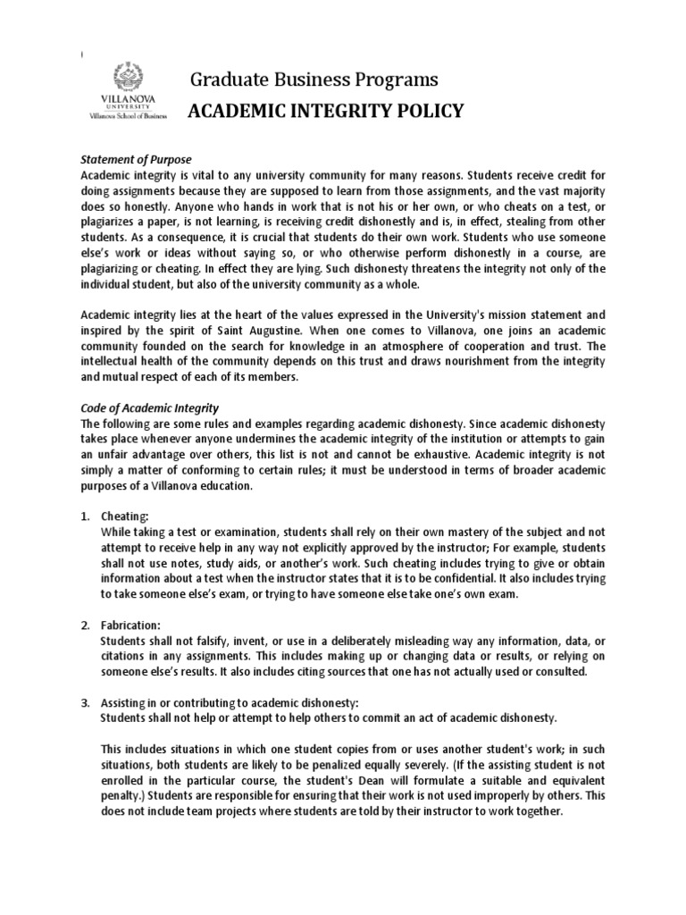 Academic Integrity Policy | PDF | Academic Dishonesty | Academic Integrity