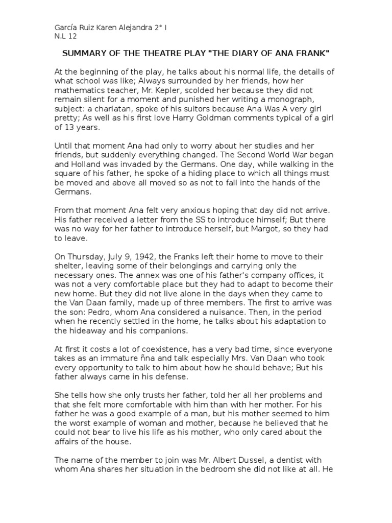 Summary of The Theatre Play | PDF | Anne Frank | Violence