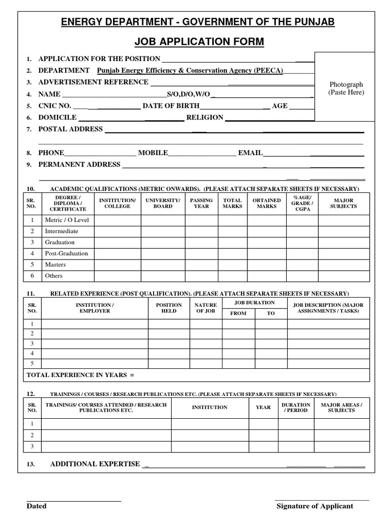 Job Application Form | PDF | Academic Degree | Postgraduate Education