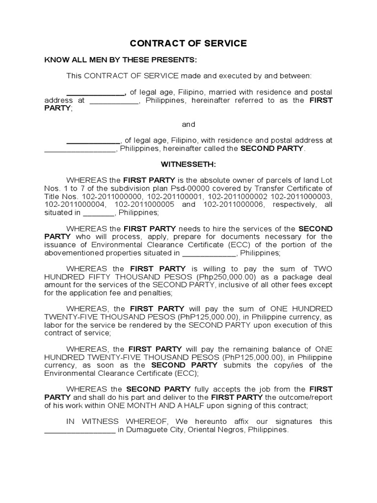 Contract of Service Blank | PDF | Common Law | Government Information