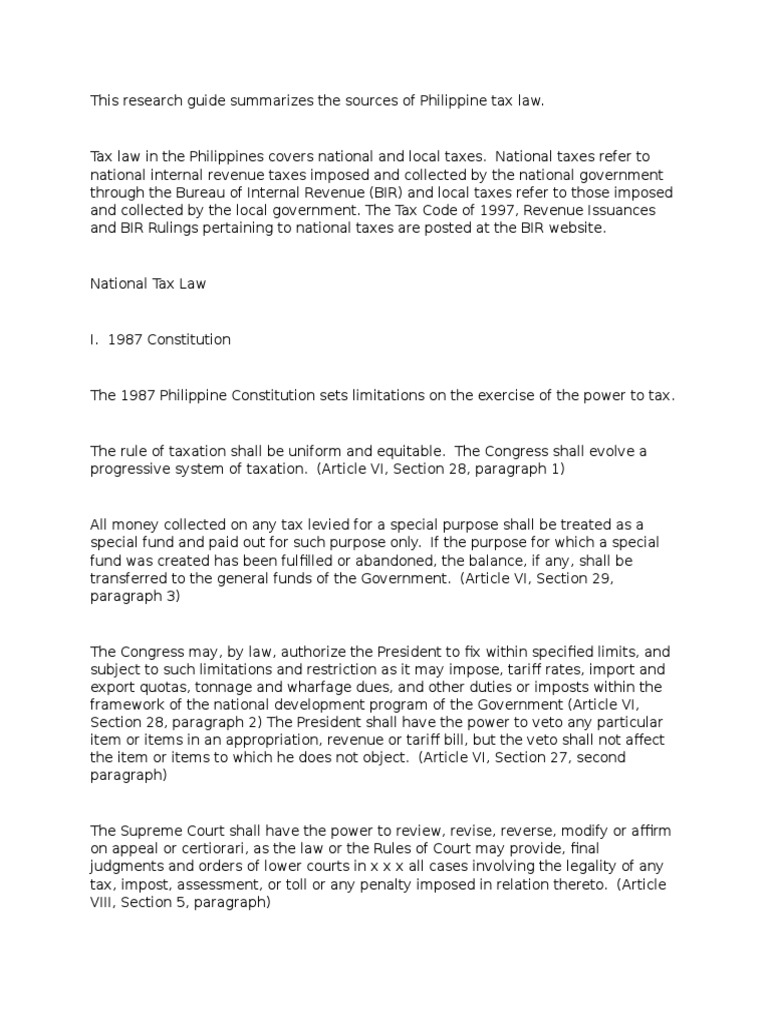 This Research Guide Summarizes The Sources of Philippine Tax Law | PDF ...