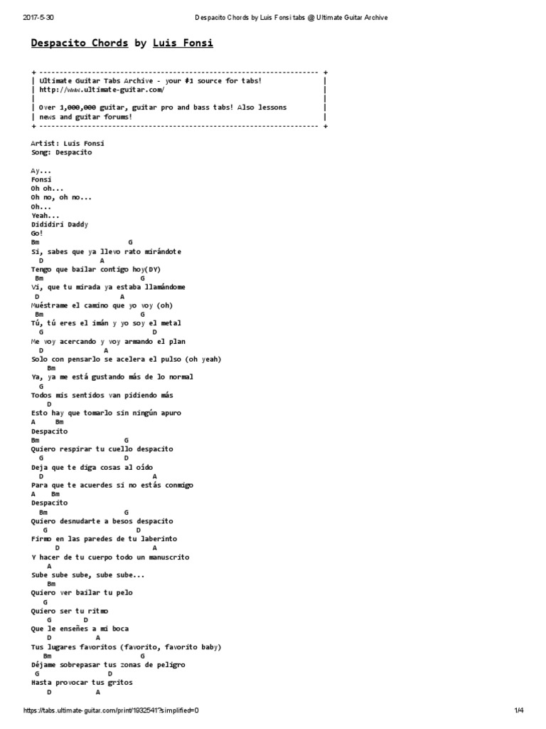 Despacito Chords by Luis Fonsi Tabs @ Ultimate Guitar Archive