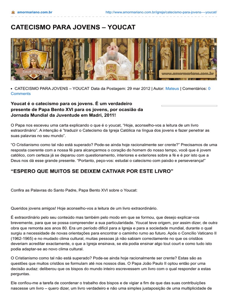 Catecismo para Jovens Youcat | PDF | Juventude | Catecismo
