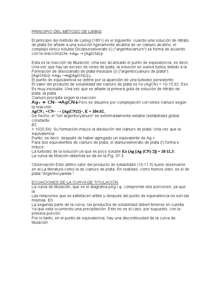 Principio Del Método de Liebig | PDF | Cianuro | Valoración