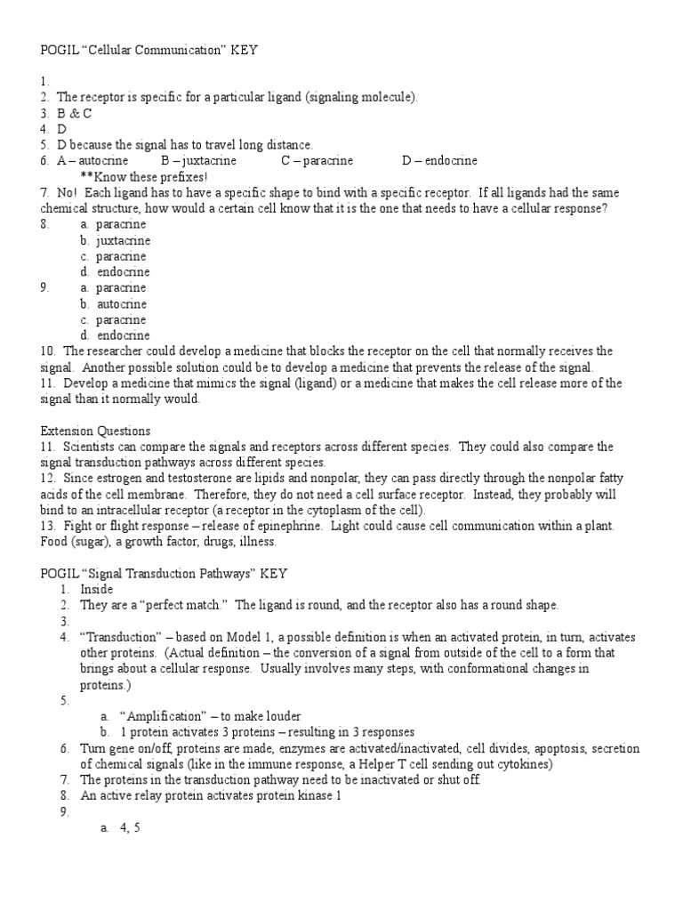 POGIL Key | PDF | Cell Signaling | Signal Transduction