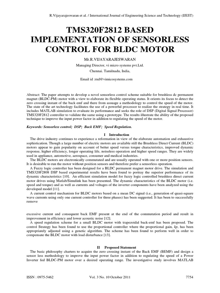 Tms320f2812 Based Implementation of Sensorless Control For BLDC Motor | PDF | Power Inverter ...