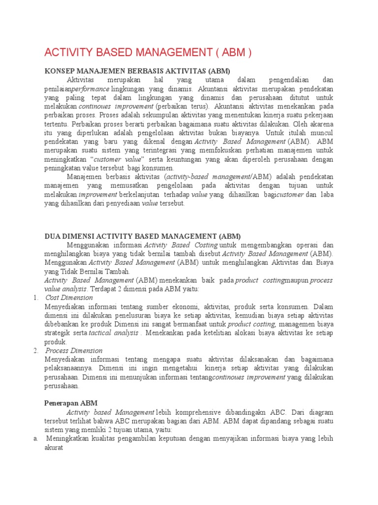 Contoh Makalah ACTIVITY BASED MANAGEMENT | PDF