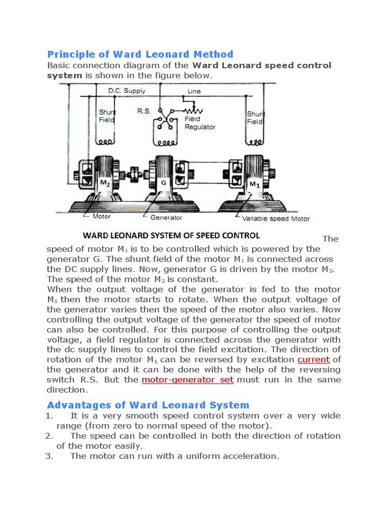 Ward Leonard Speed Control Overview | PDF | Electric Motor | Electric ...