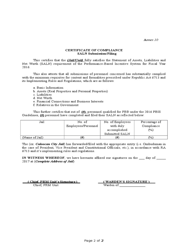 5.sample Certificate of Compliance | PDF