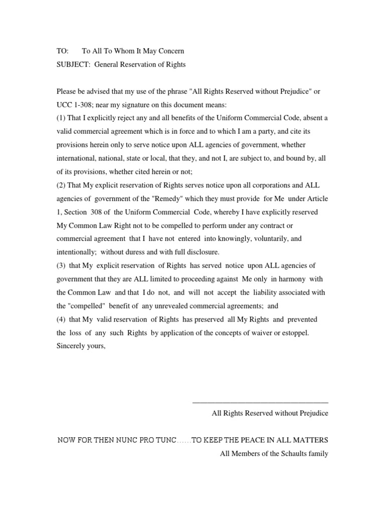 UCC 1-308 Rights Reservation Notice | PDF | Uniform Commercial Code ...
