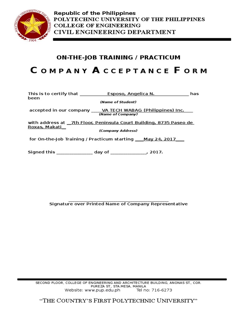 Company Acceptance Form