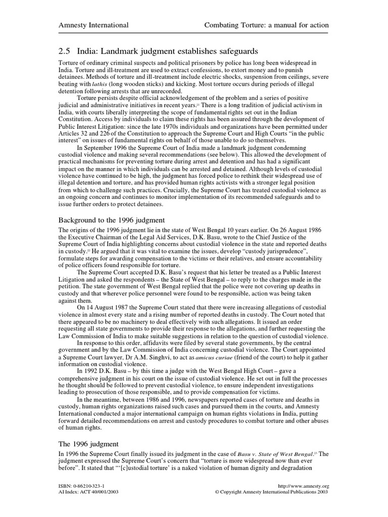 Explanation of DK Basu Vs West Bengal | PDF | Torture | Amnesty ...