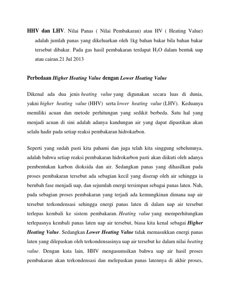 HHV Dan LHV | PDF