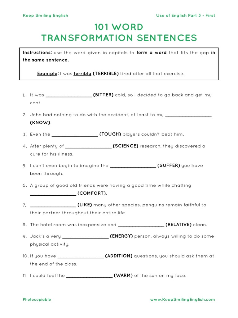 101 Word Transformation Sentences Arrastrado | PDF | Language Arts ...