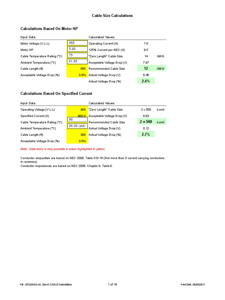 All Cable Size Calculation | PDF | Electrical Conductor | Electrical ...