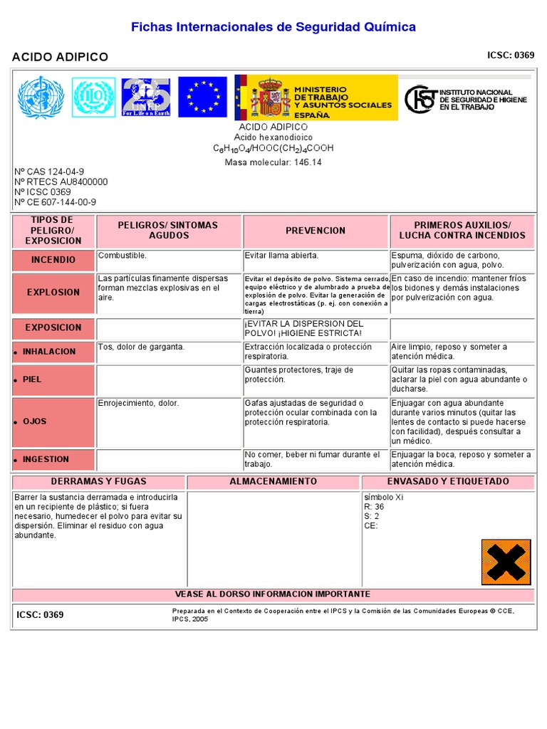 Ficha Seguridad Ácido Adípico | PDF | Aerosol | Asma