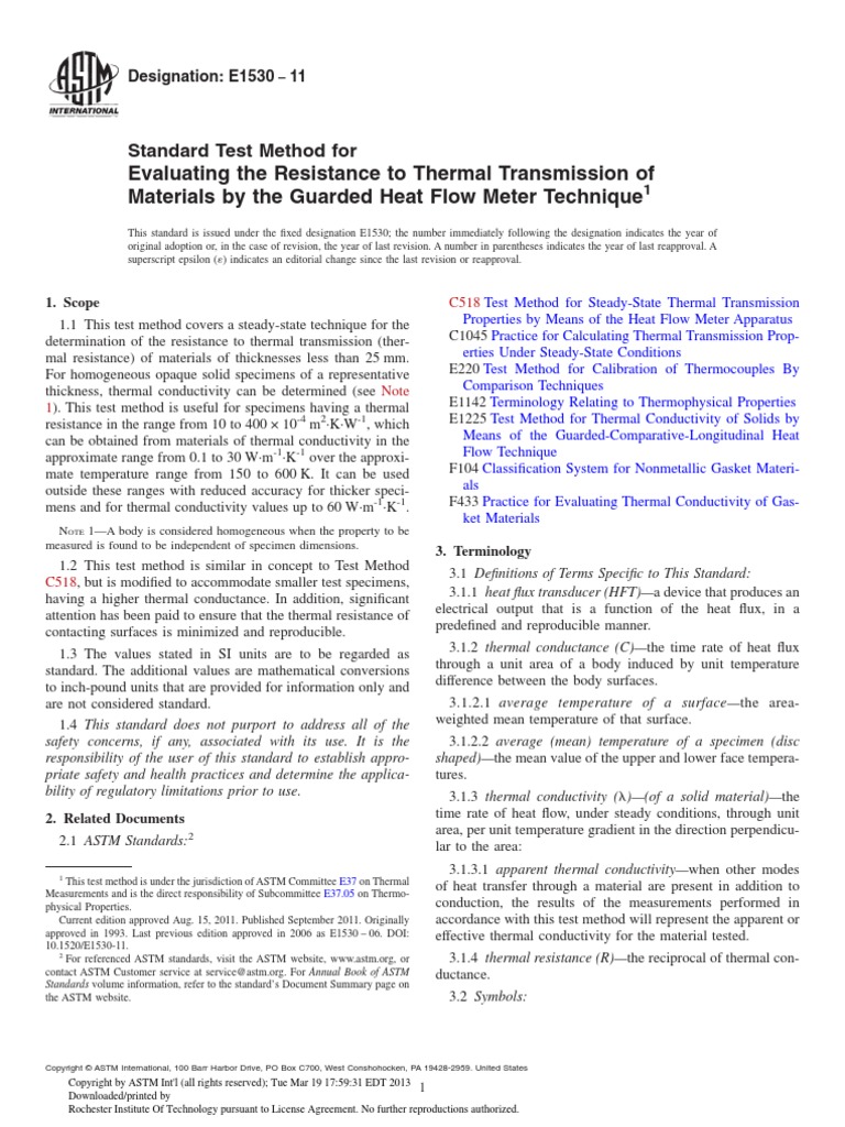 ASTM E-1530 - Conductividad Termica | PDF | Thermometer | Thermal ...
