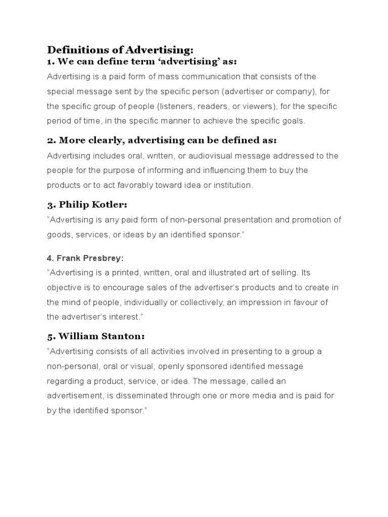 Definitions of Advertising | PDF | Advertising | Public Relations