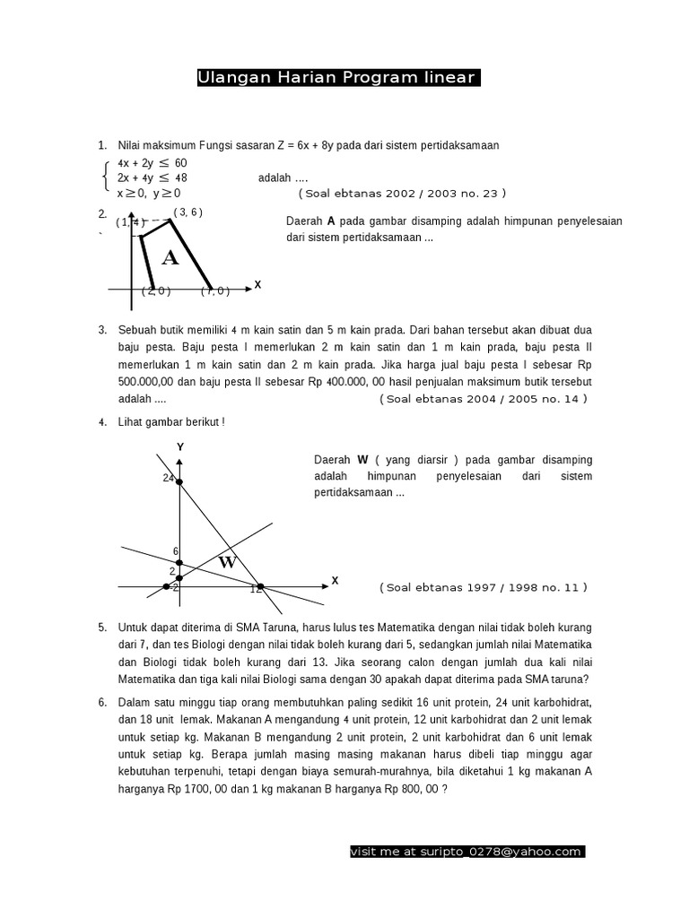 Soal Matematika SMA - Ulangan Harian Program Linier | PDF