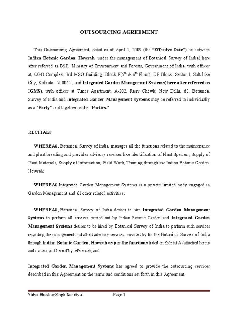 Outsourcing Agreement Template | PDF | Indemnity | Liquidation