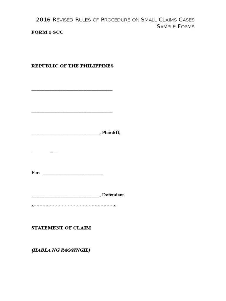 Small Claims Case Sample Form | PDF | Lawsuit | Affidavit