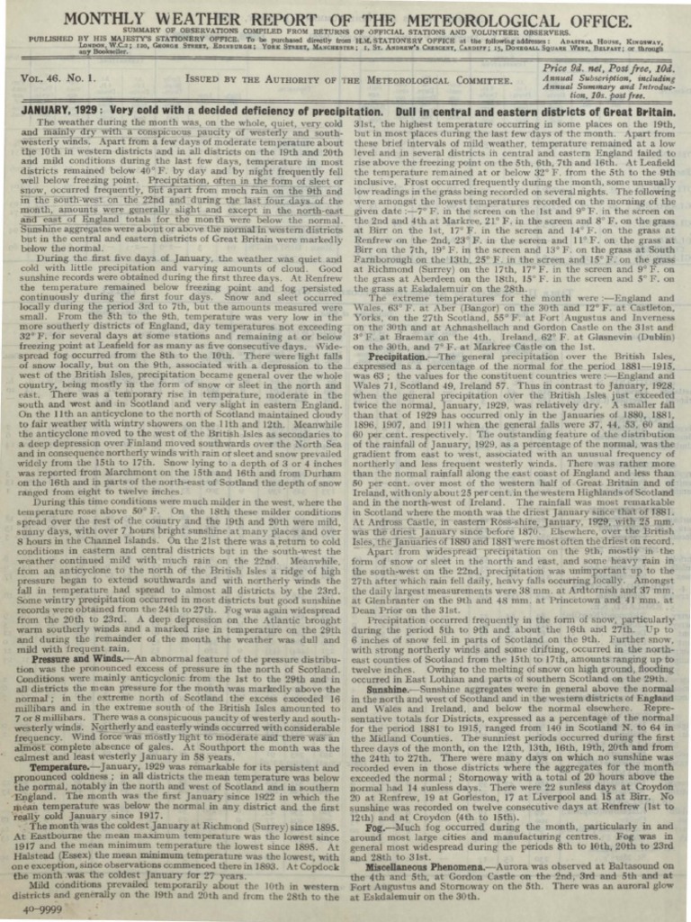 England Weather January 1929 | PDF | Rain | Precipitation