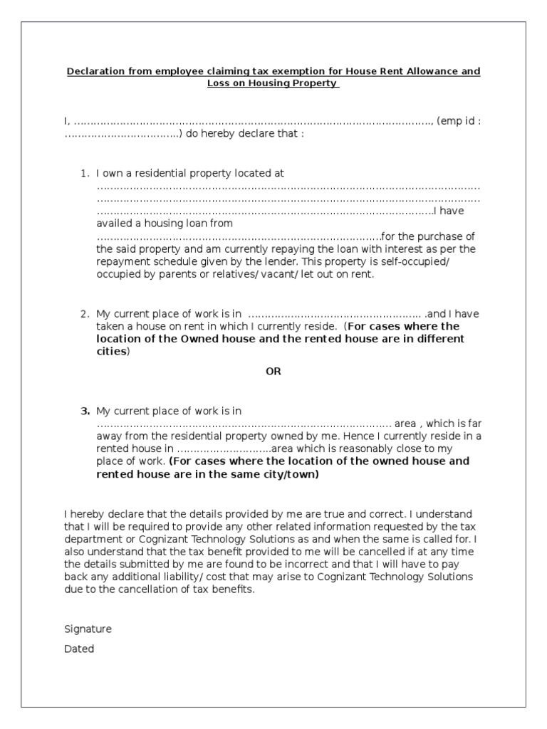 HRA - LOHP Declaration Form | PDF