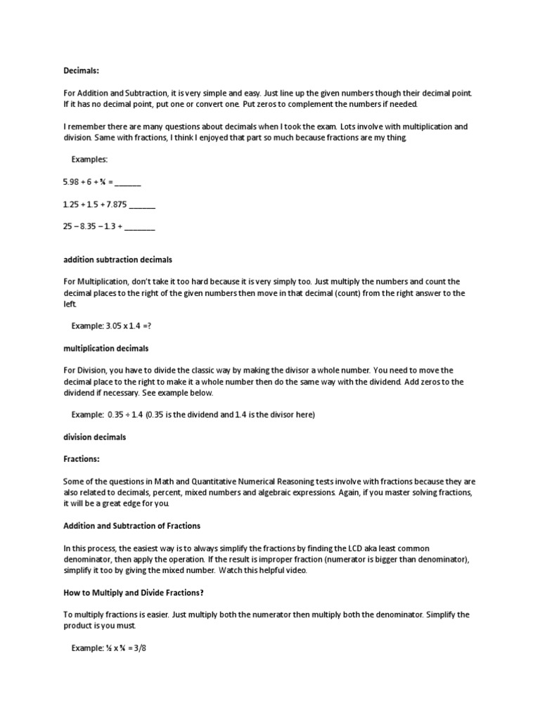 Review 7 - Numerical Reasoning and Problem Solving | PDF | Fraction ...