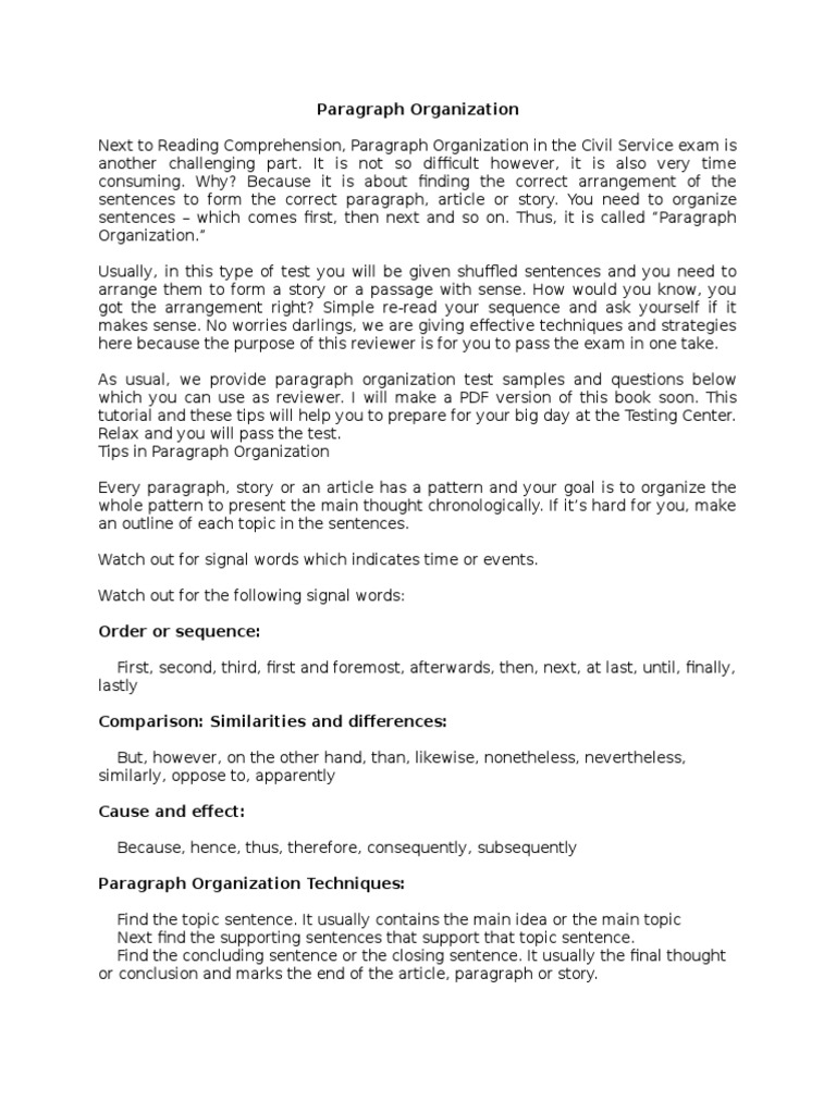 Review 6 - Paragraph Organization | PDF | Test (Assessment) | Paragraph