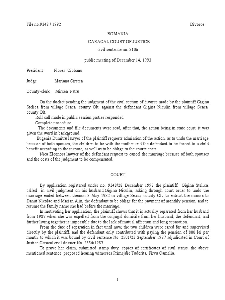 Copiere Sentinta Divort | PDF | Marriage | Divorce