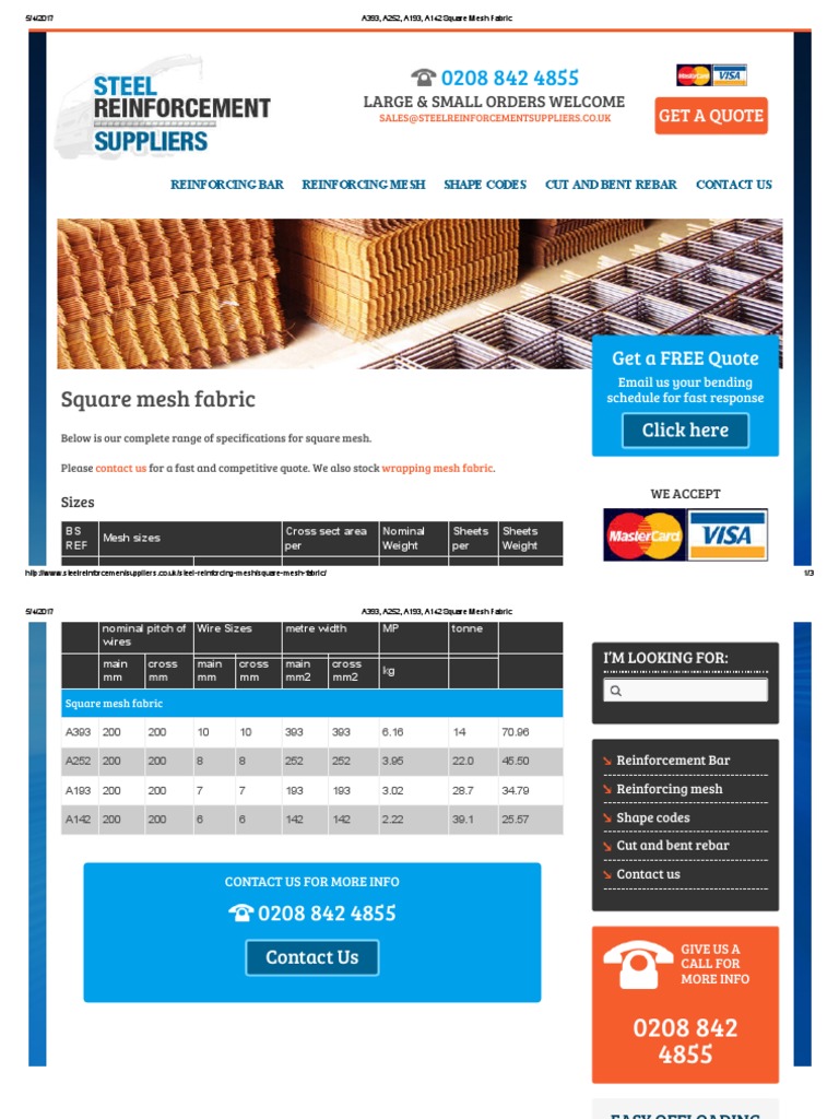 Square Mesh Fabric-A393 A252 A193 A142 | PDF | Materials | Building ...